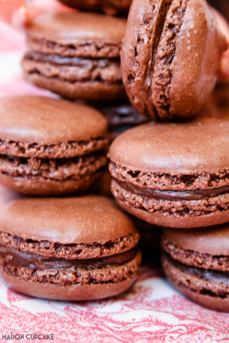 Chocolate Macarons With Dark Chocolate Ganache