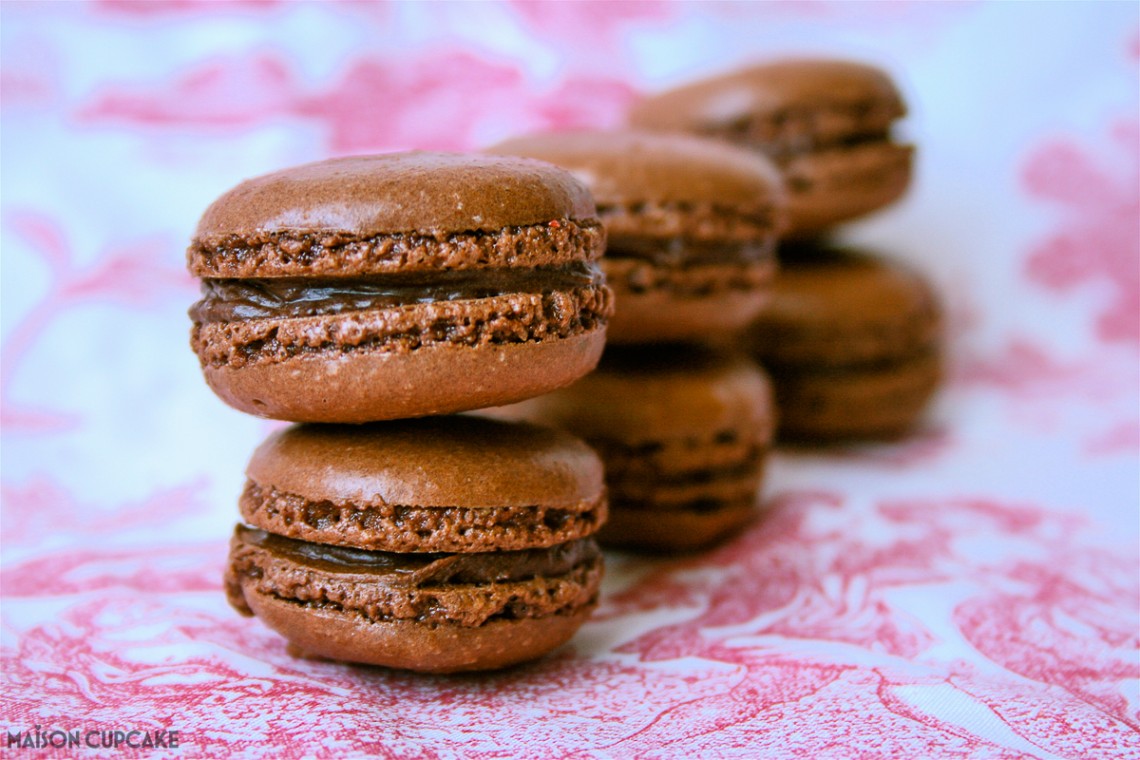 Chocolate Macarons With Dark Chocolate Ganache