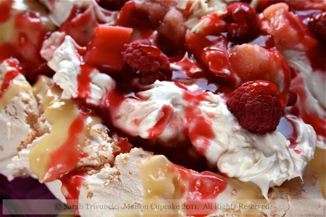 Rhubarb Raspberry Pavlova With White Chocolate